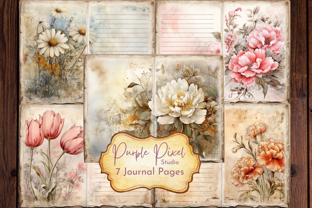 Shabby Chic Floral Journal Pages, Floral Junk Journal Printable ...