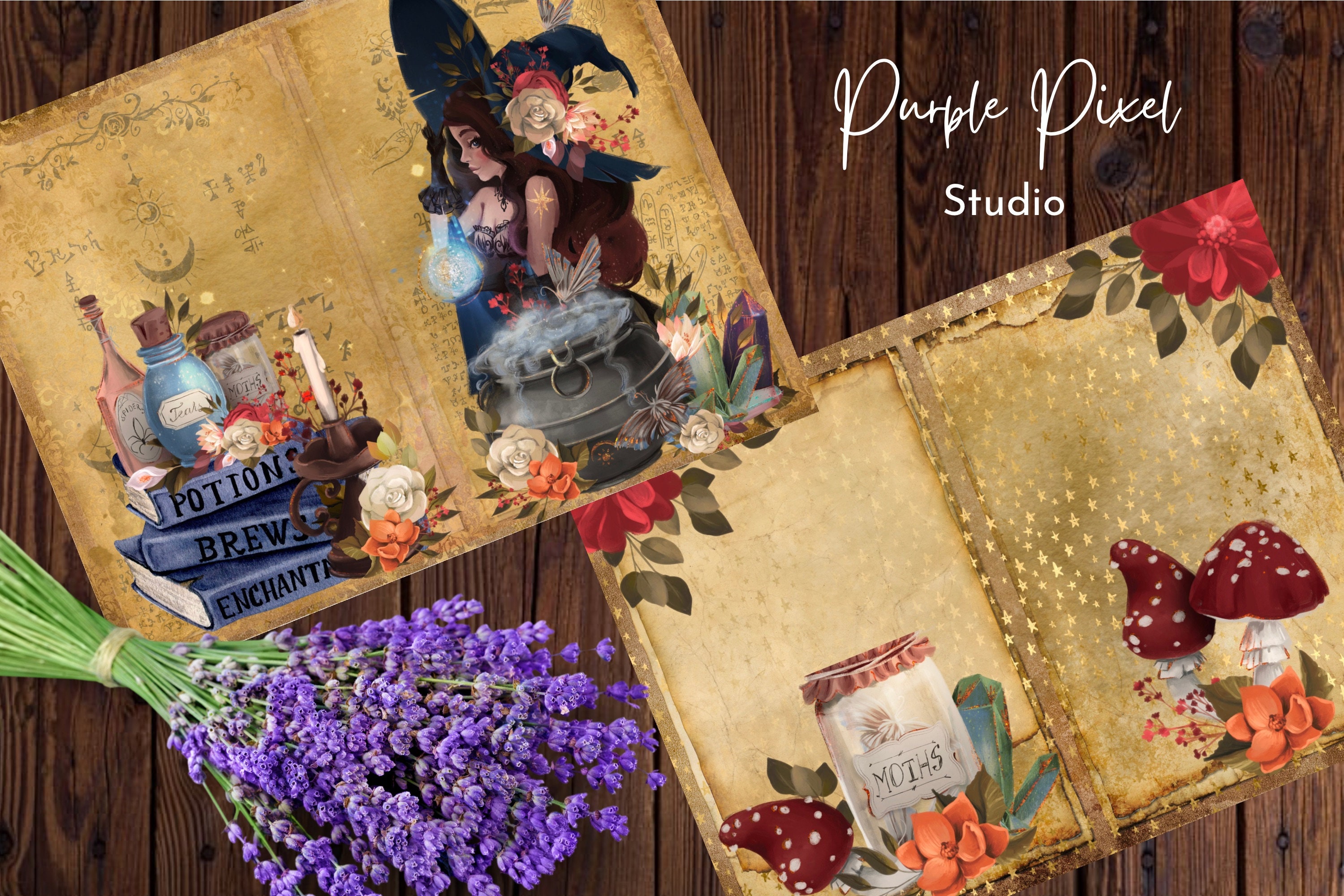 Witchy Themed Junk Journal Pages, Witch Junk Jurnal Printable, Digital ...