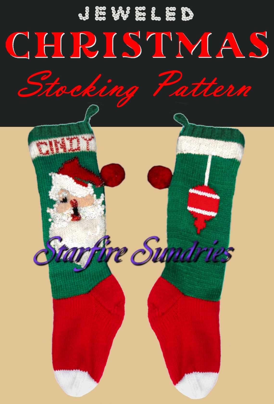 PDF Jeweled Santa Face Christmas Stocking Knitting Vintage Pattern ...