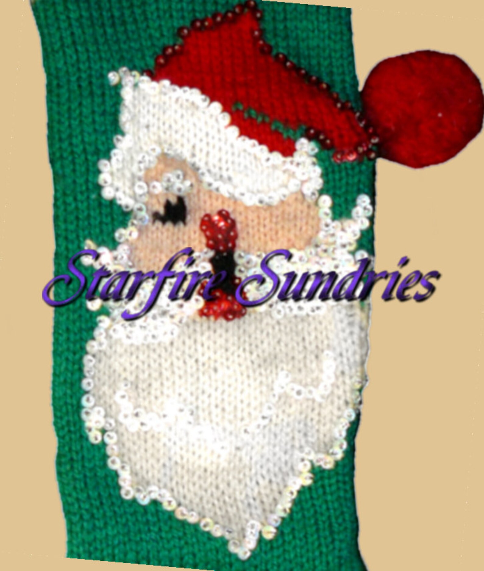 PDF Jeweled Santa Face Christmas Stocking Knitting Vintage Pattern ...