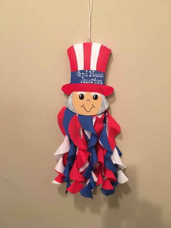 Patriotic Uncle Sam wood and fabric windsock | Etsy