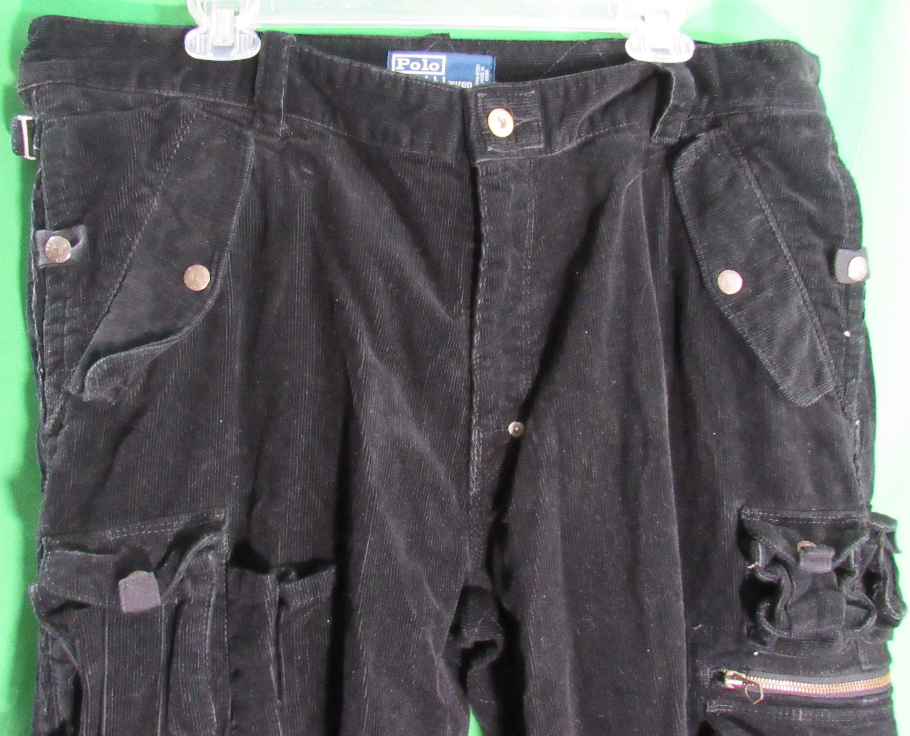 Vintage Black Polo Ralph Lauren Tactical Utility Cargo Corduroy Military Paratrooper Pants ...