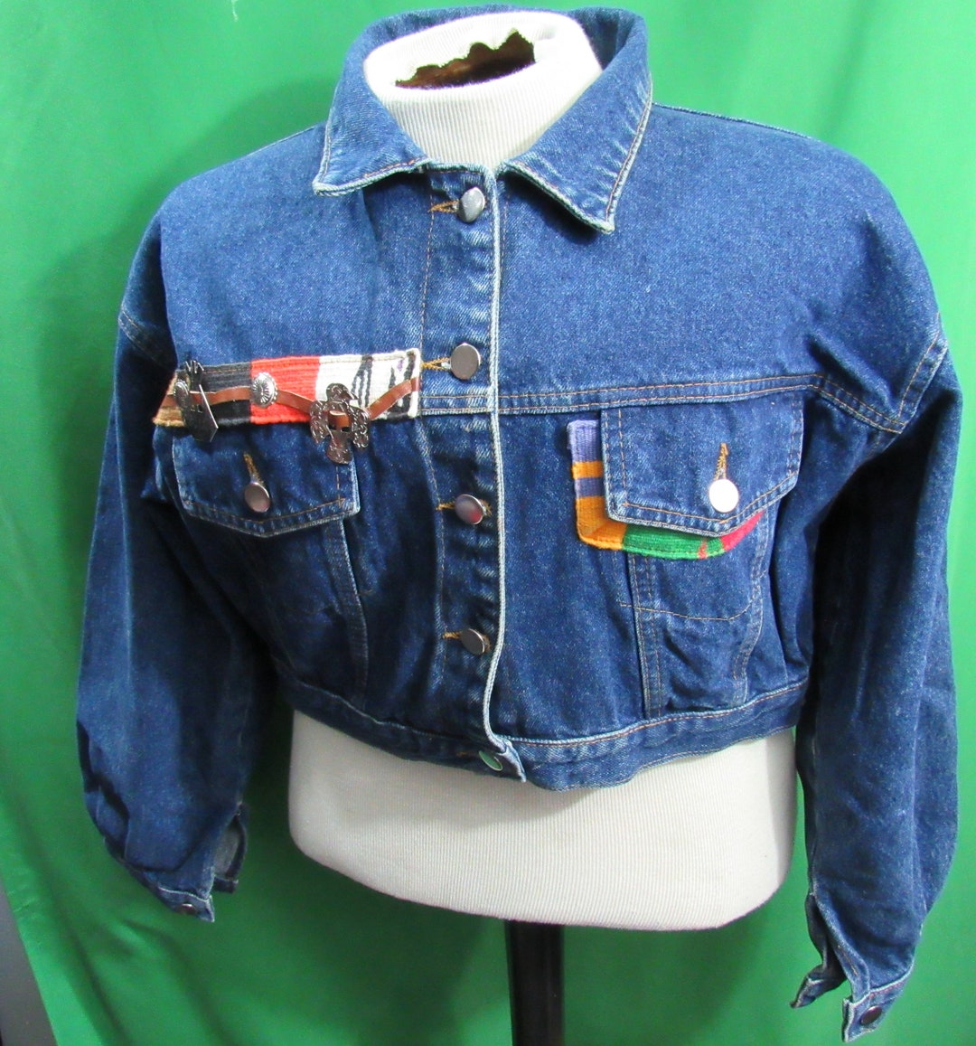 Vintage 80's Saroch Too Denim Low Cut Cropped Western Flair Jacket ...