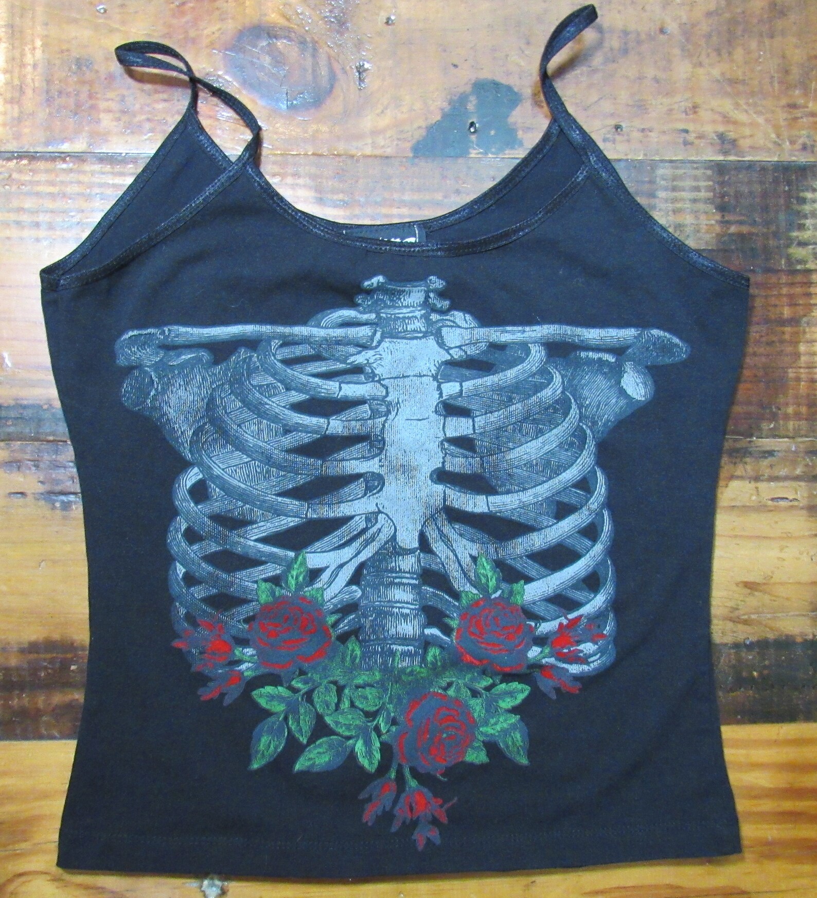 Vintage 90's Hot Topic Blest Skeleton and Roses Ribbed Tank Top Women's ...