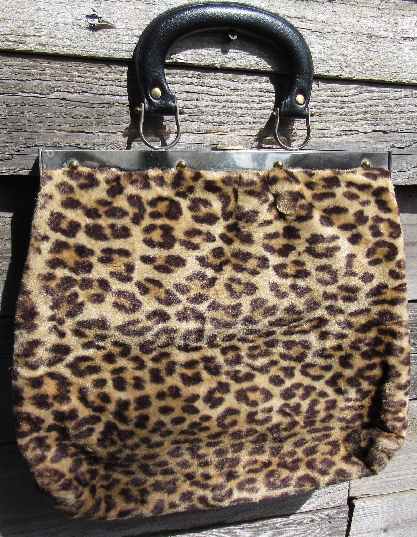 Vintage 60's Ronay Leopard Animal Print Faux Fur Top Handle Handbag ...