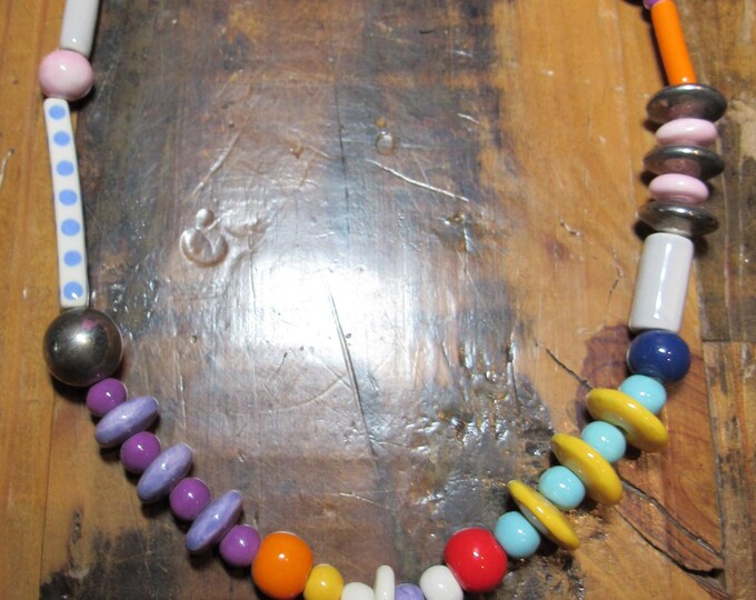 Vintage 80's Ruby Z Ceramic Beaded Necklace Candace Loheed Heart Hand ...