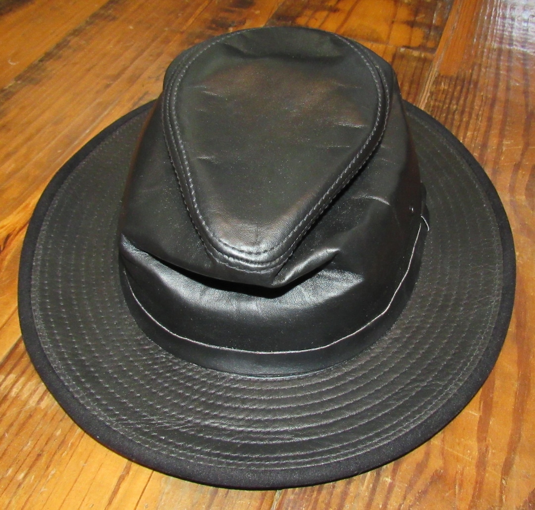 Vintage Wilsons Leather Made in USA Black Leather Fedora Hat Men's Size ...