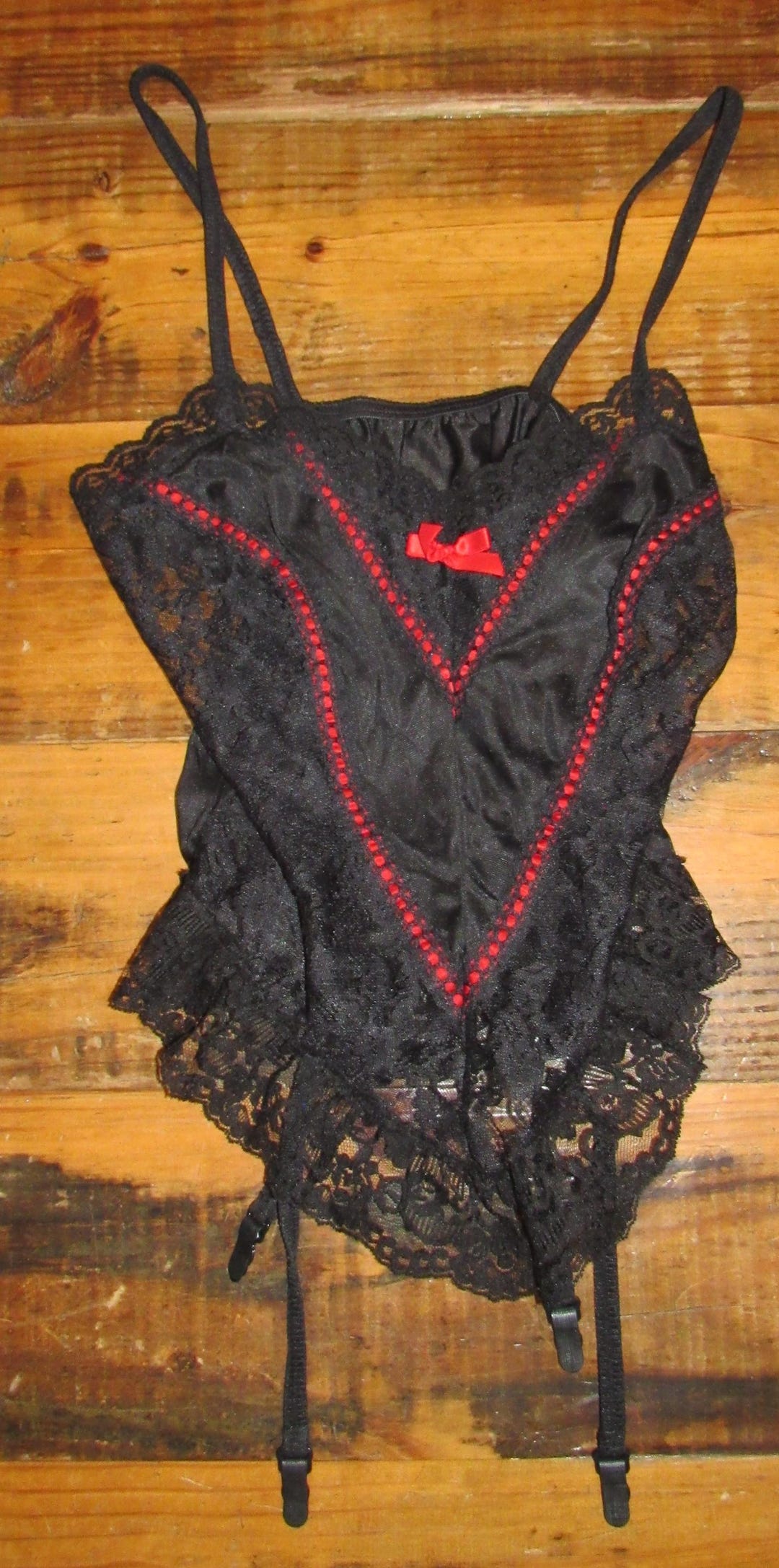 Vintage 80's Nan Flower Black and Red Teddy W/ Lace Size Small - Etsy
