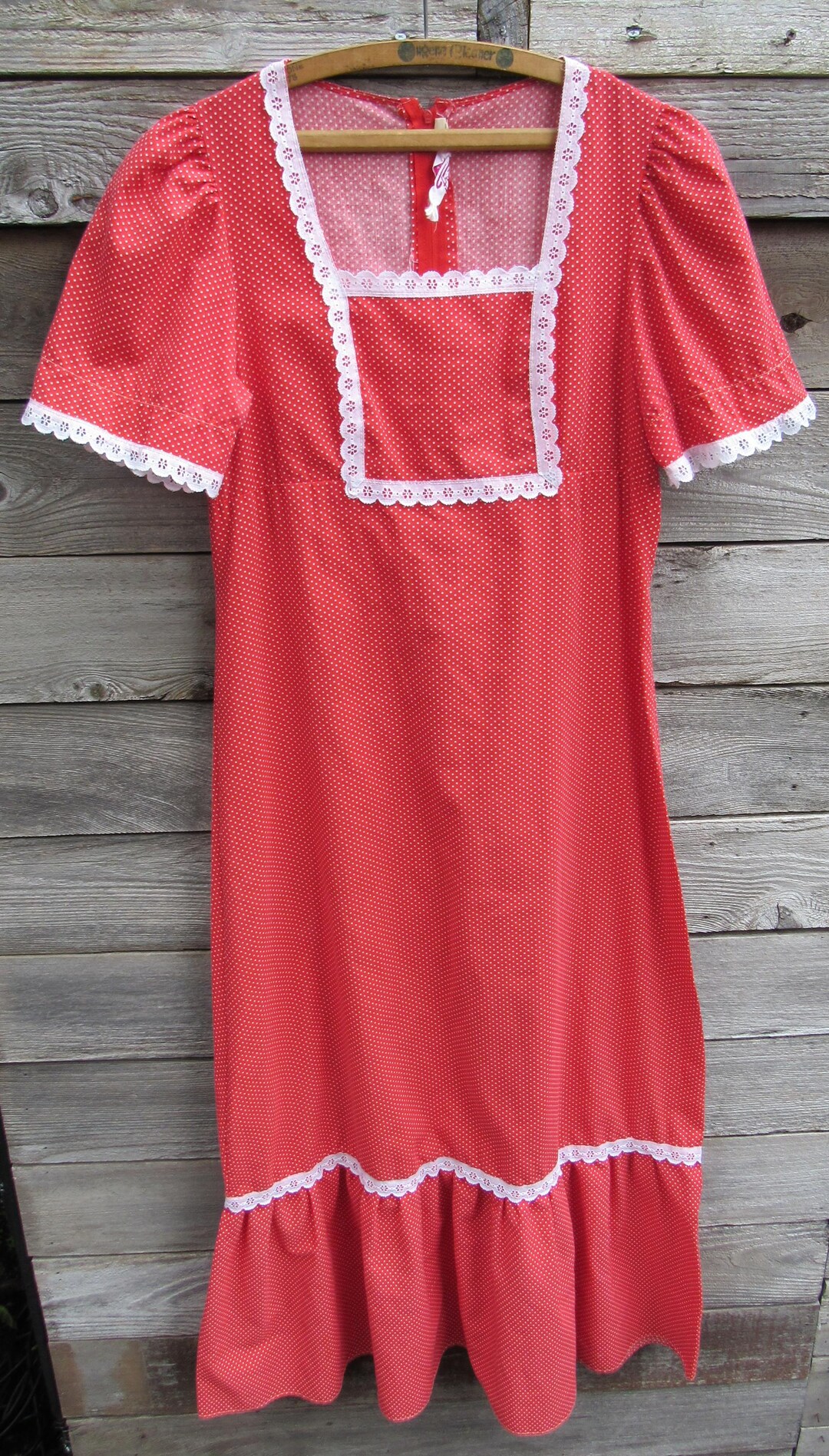 Vintage 60's / 70's Fritzi of California Red Prairie Maxi Dress Size 11 ...