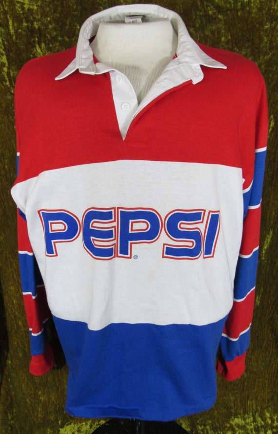 Vintage PEPSI Polo Rugby White Shirt Large 1980's Car… - Gem