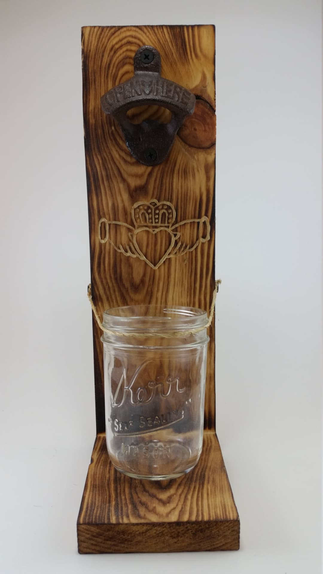 Hand-carved Rustic Bottle Openers W/mason Jar Catcher - Etsy