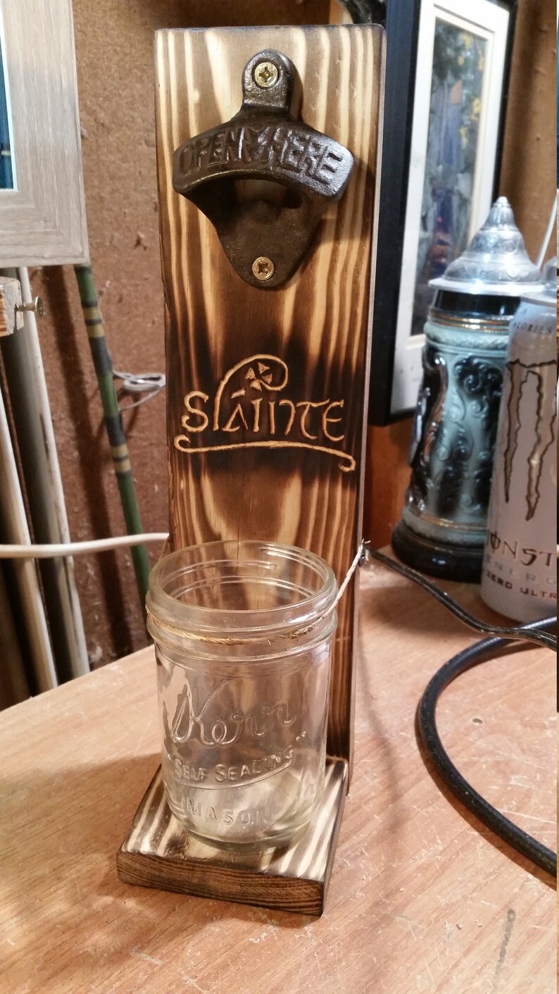 Hand-carved Rustic Bottle Openers W/mason Jar Catcher | Etsy