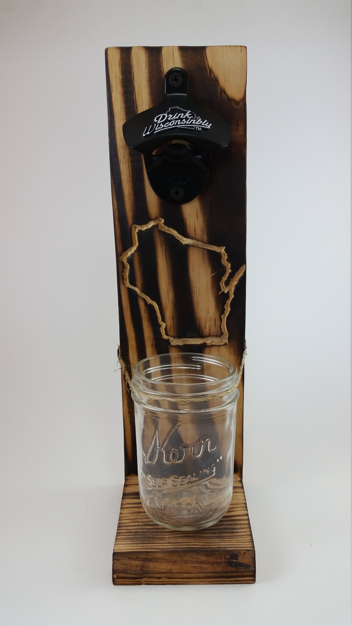 Hand-carved Rustic Bottle Openers w/Mason Jar Catcher | Etsy