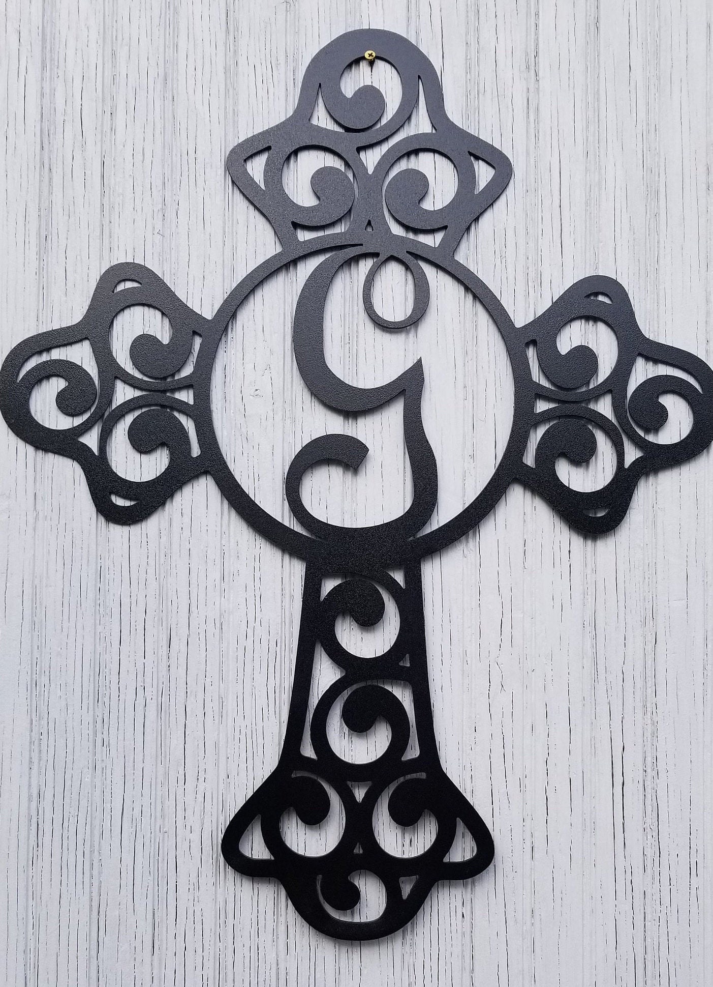 Personalized Metal Monogram Cross Front Door Hanger Sign Wall | Etsy