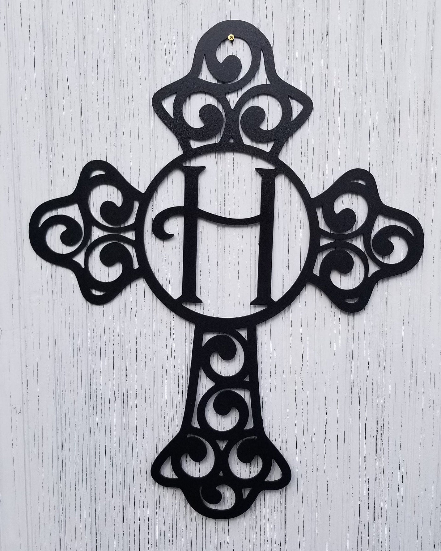 Personalized Metal Monogram Cross Front Door Hanger Sign Wall | Etsy