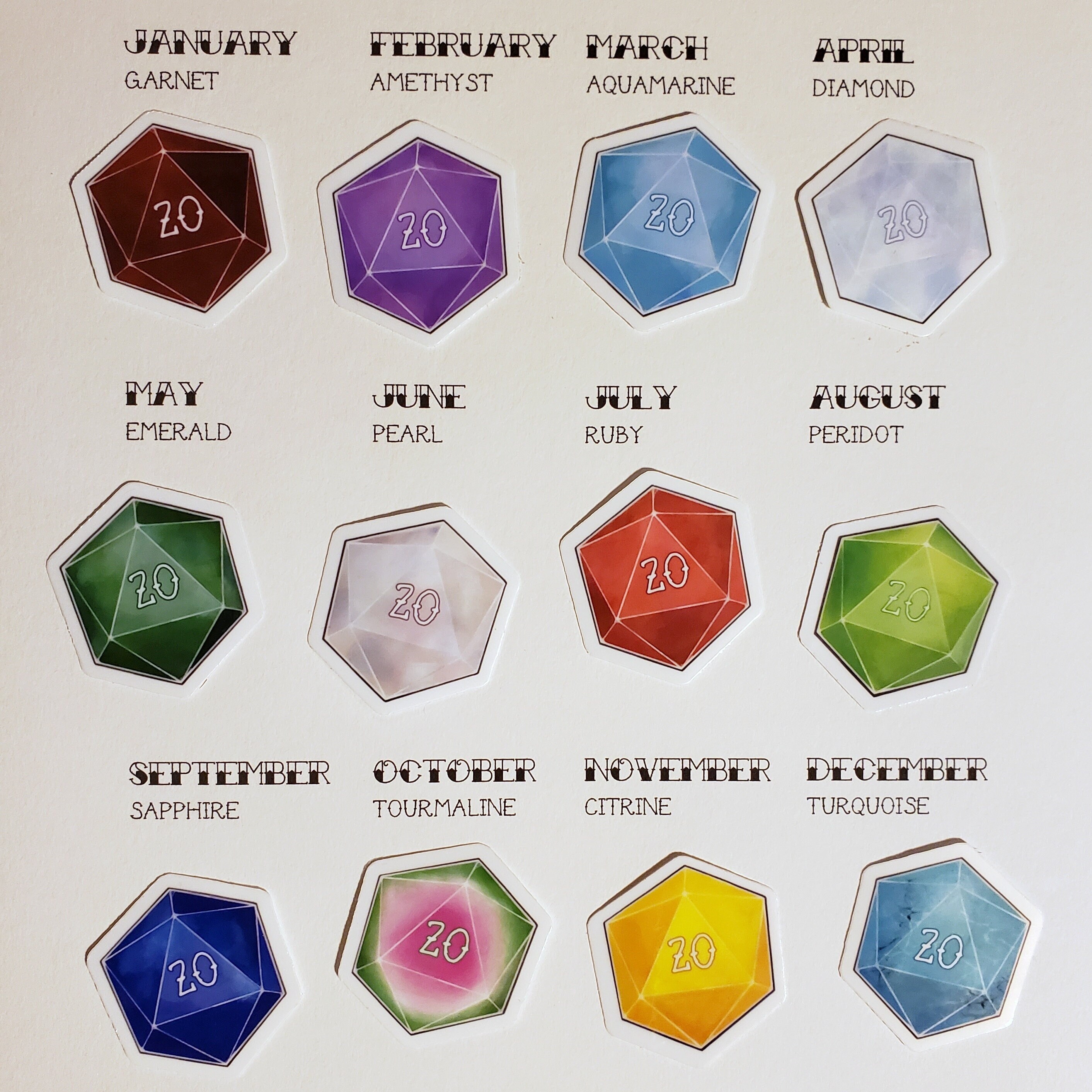 Birthstone D20 Sticker MTG Sticker D&D Tabletop D20 - Etsy