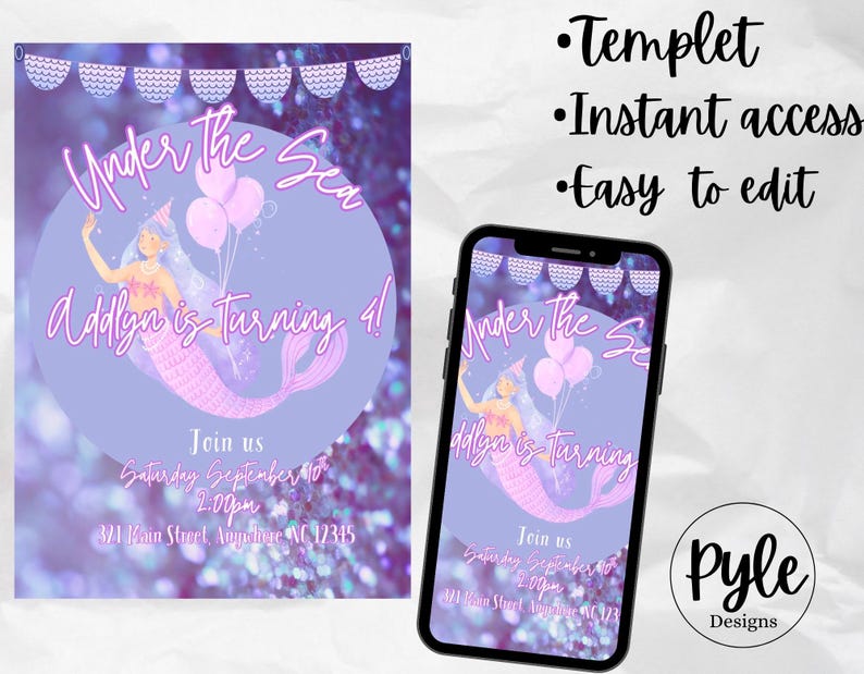 Digital Mermaid Birthday Invitation - Etsy