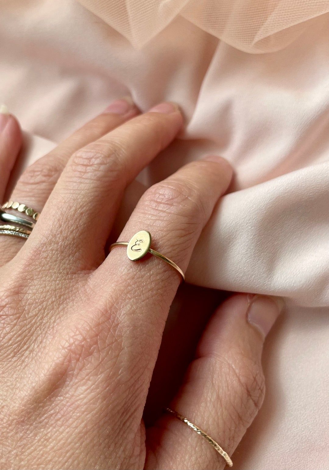 Tiny Oval Initial Ring - Etsy