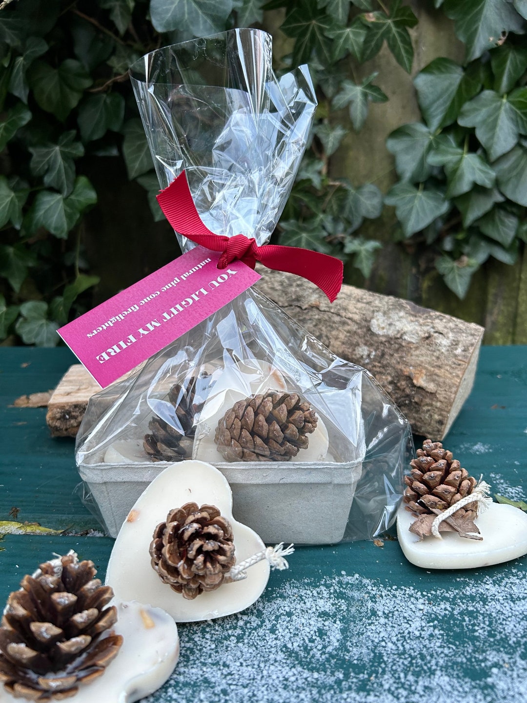 Three Heart Shaped Cinnamon and Orange Fragranced Kindle Cone ...