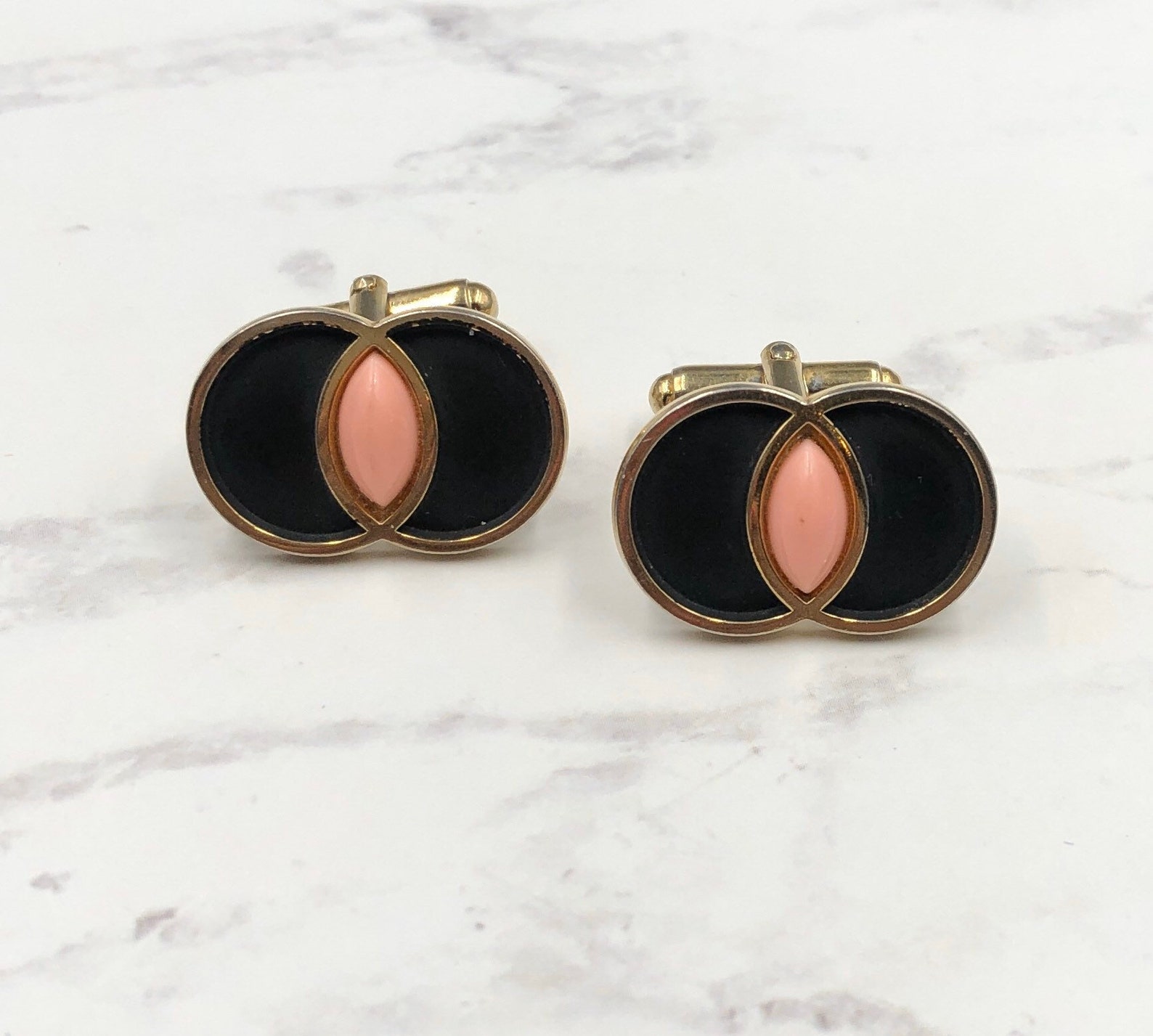 Anson Cufflinks Art Deco Revival Black and Coral Mid Century - Etsy