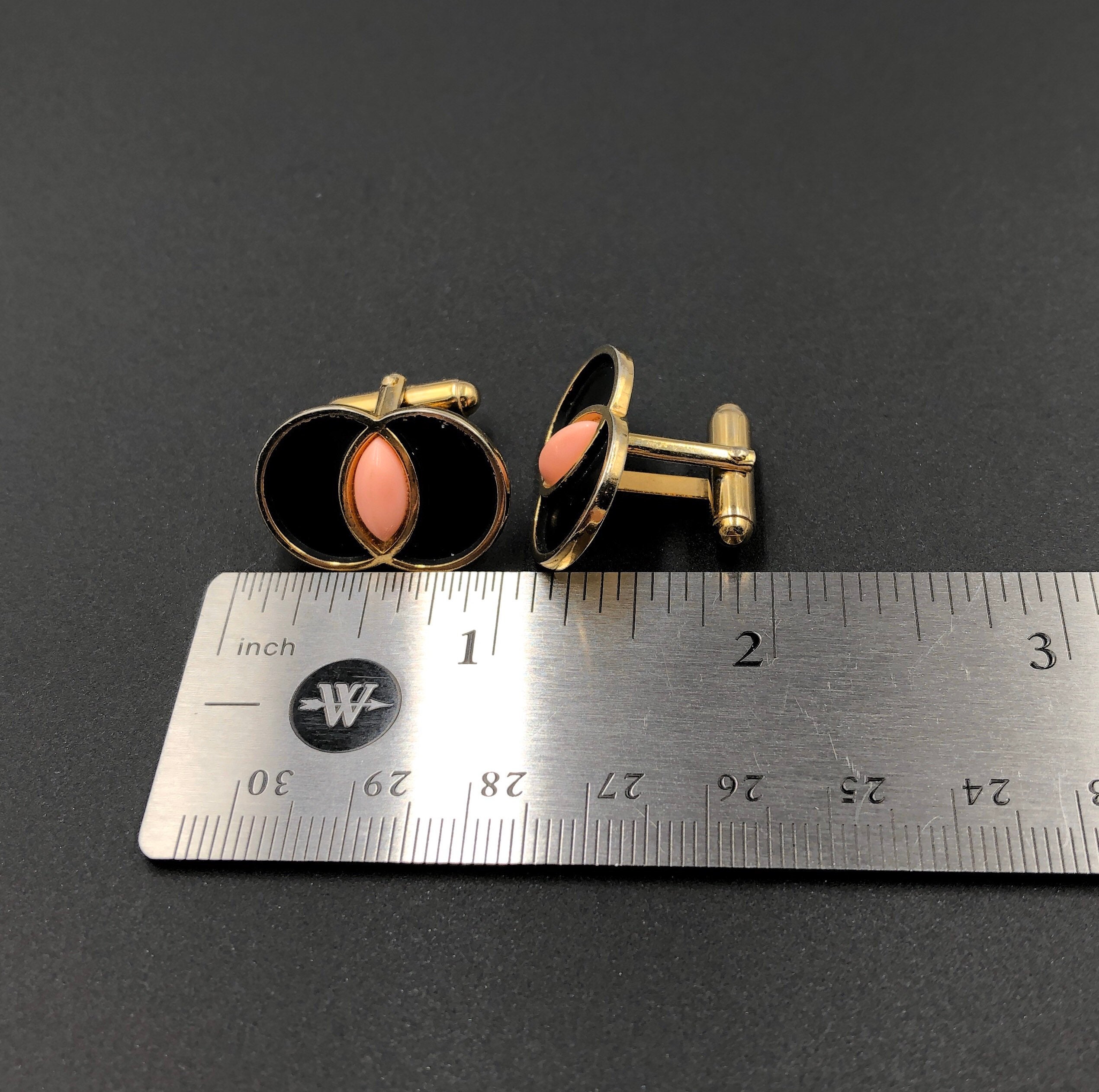 Anson Cufflinks Art Deco Revival Black and Coral Mid Century - Etsy