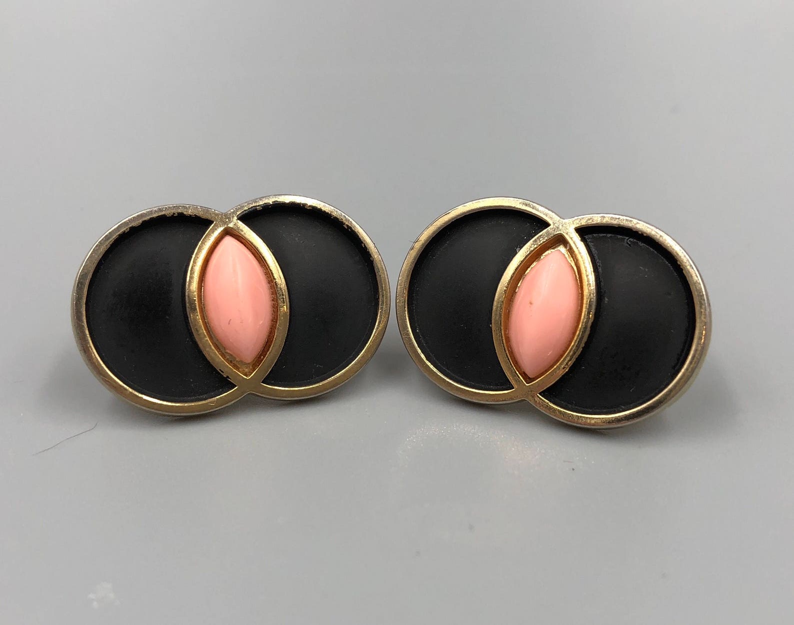 Anson Cufflinks Art Deco Revival Black and Coral Mid Century - Etsy