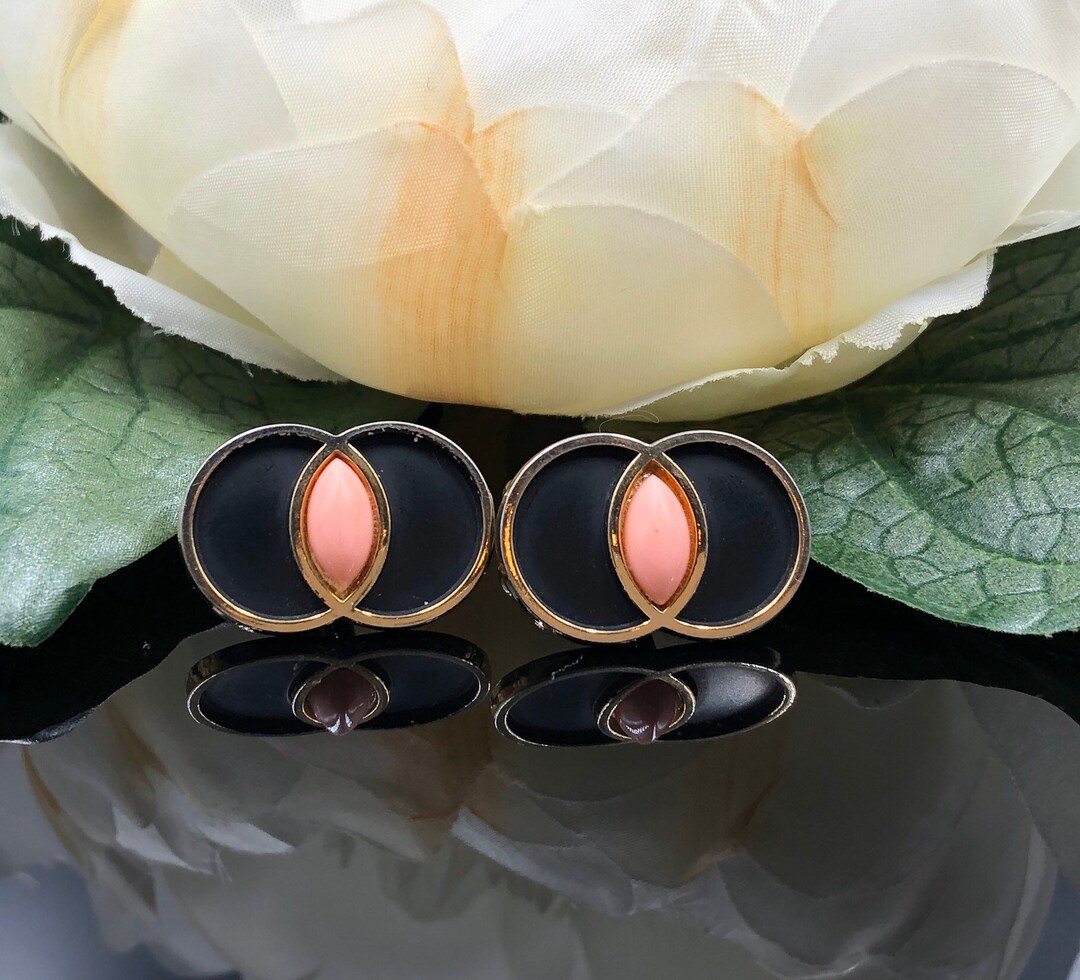 Anson Cufflinks Art Deco Revival Black and Coral Mid Century - Etsy