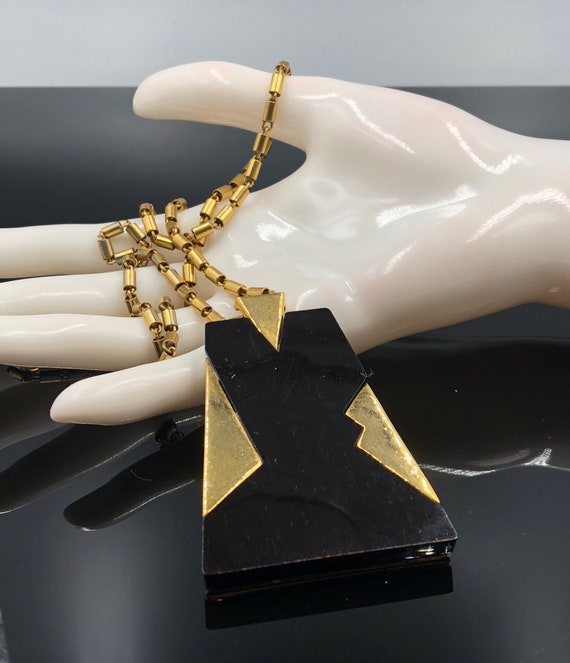 Modernist Black Pendant Necklace, MCM Jewelry, Trifar… - Gem