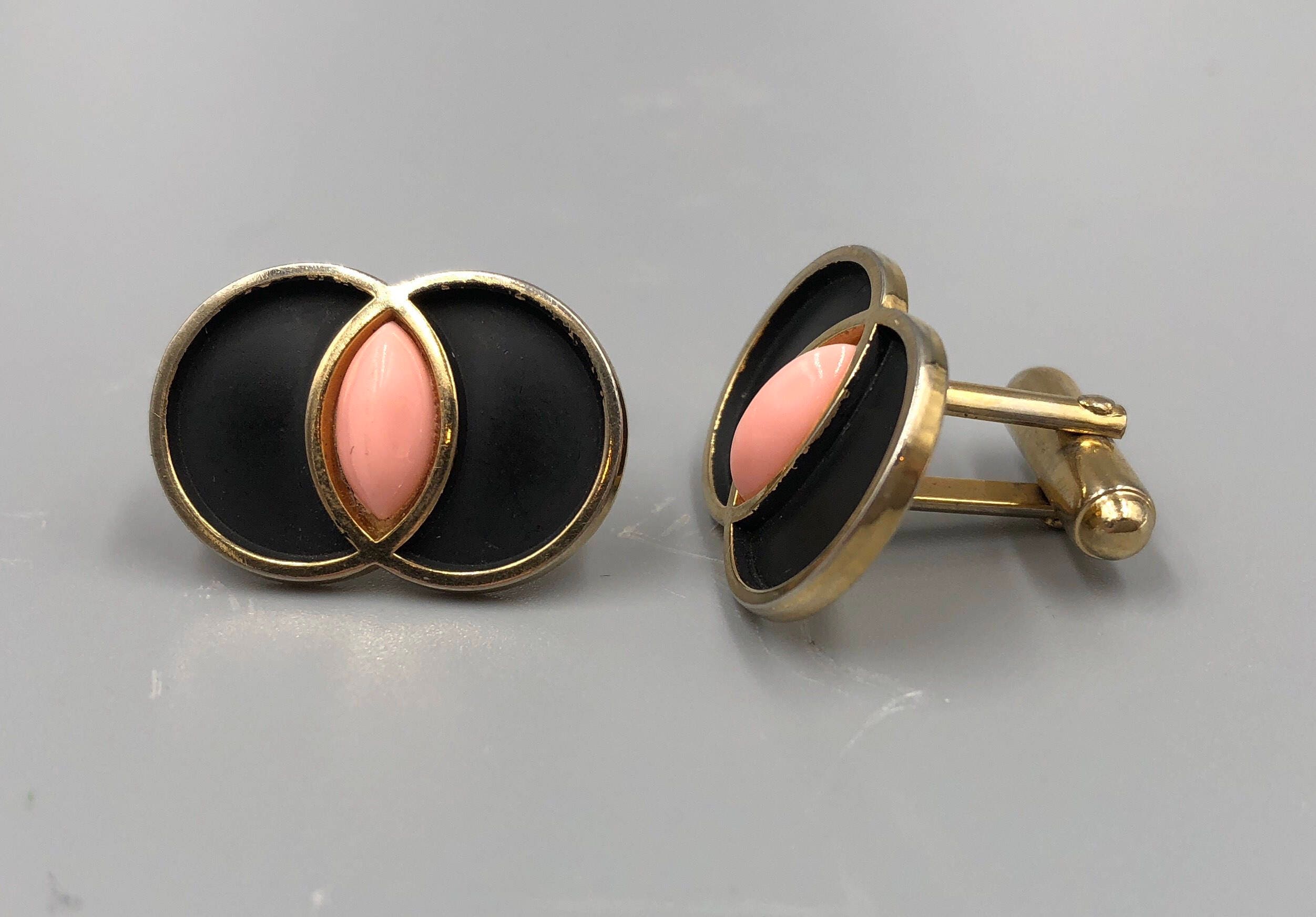 Anson Cufflinks Art Deco Revival Black and Coral Mid Century - Etsy