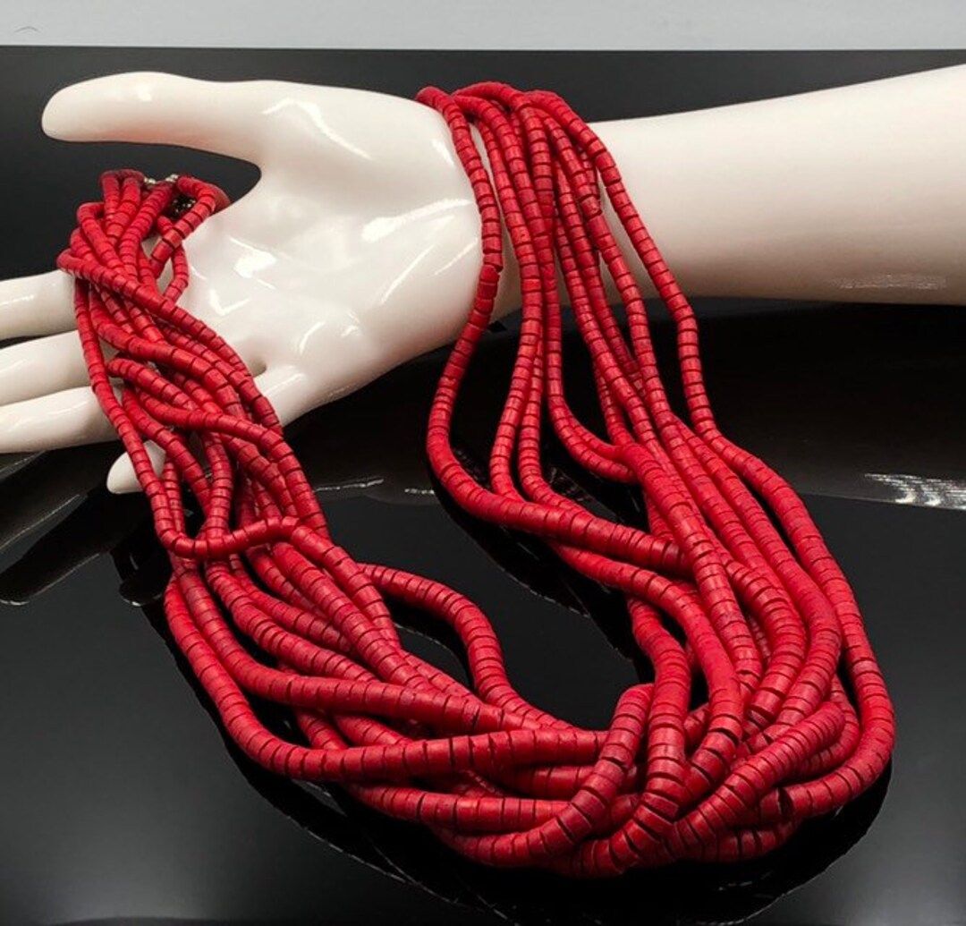Red Wood Beaded Multi Strand Red Necklace Long Red Necklace - Etsy
