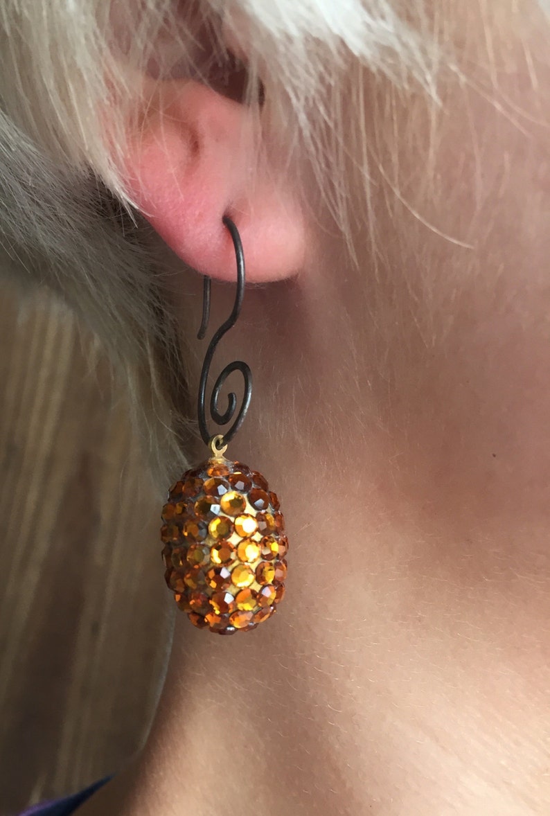 Golden Flat Back Crystal Dangle Earrings Pierced Earrings - Etsy