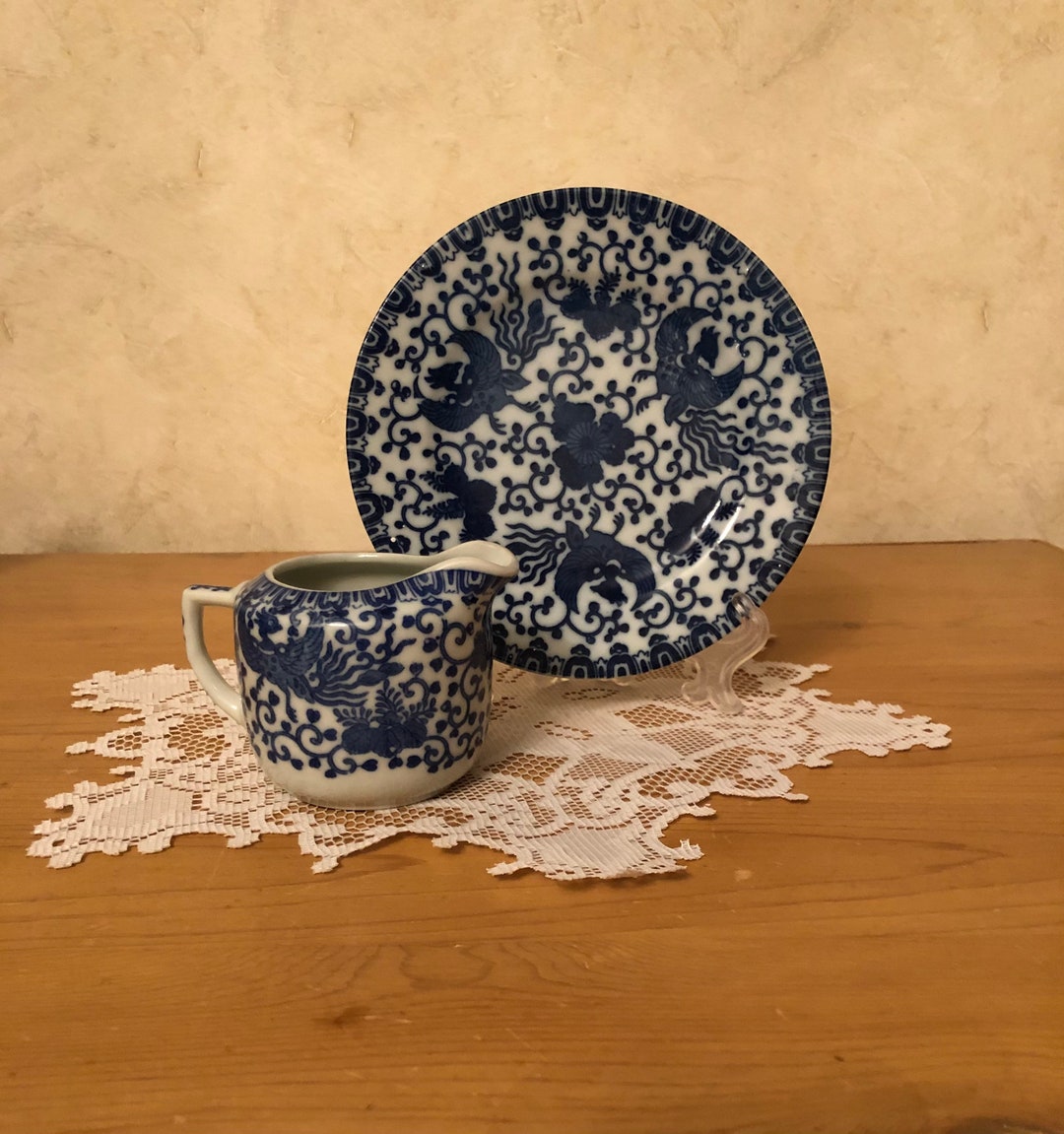 Made in Japan Blue Plate and Small Pitcher Blue and White - Etsy