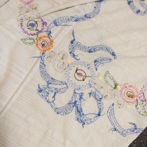 1950s Bedspread, Vintage Embroidered Bedspread, Textured Muslin ...