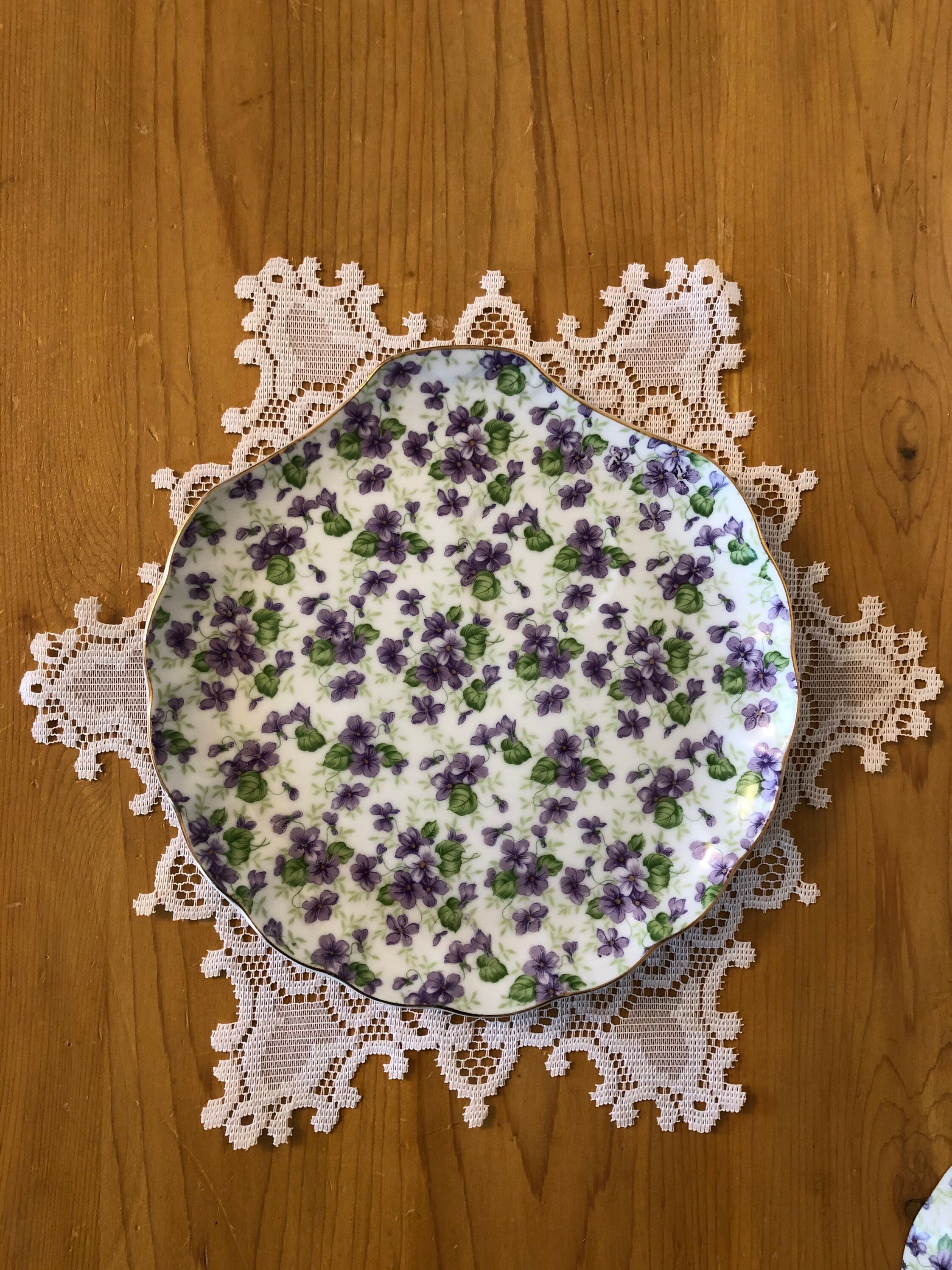 Lefton china violet chintz cup and snack plate 1960s Lefton | Etsy