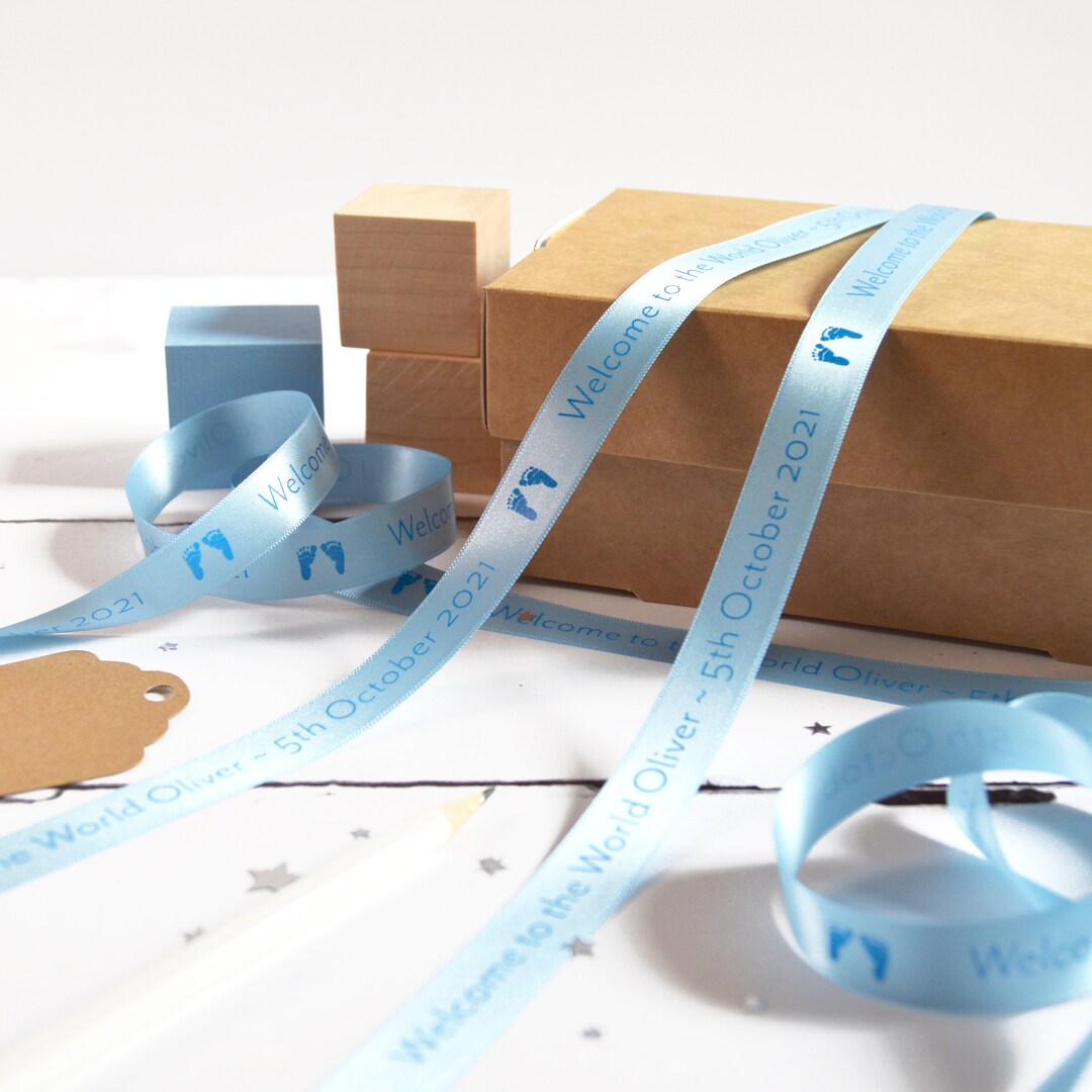 New Baby 15mm Personalised Printed Ribbon - Baby Gift Wrap - Baby Girl ...