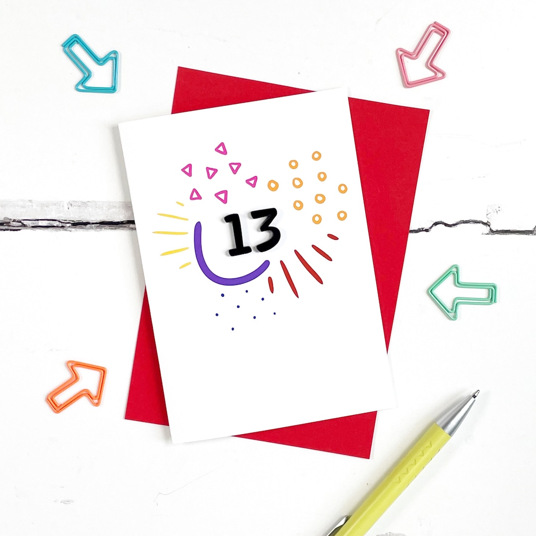Doodle 13th Birthday Acrylic Age Card - Etsy