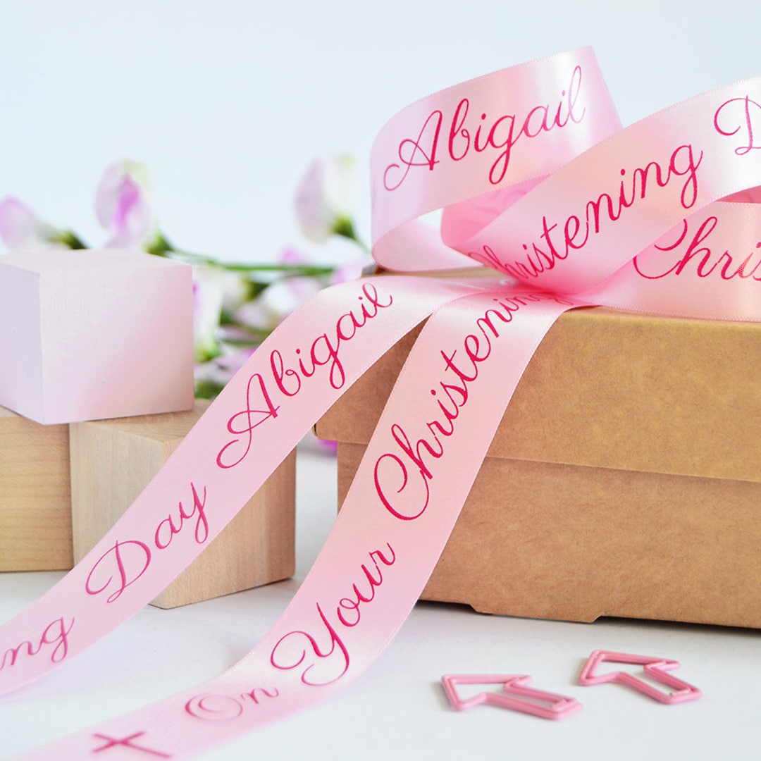 Christening 25mm Personalised Printed Ribbon - Christening Gift Wrap ...