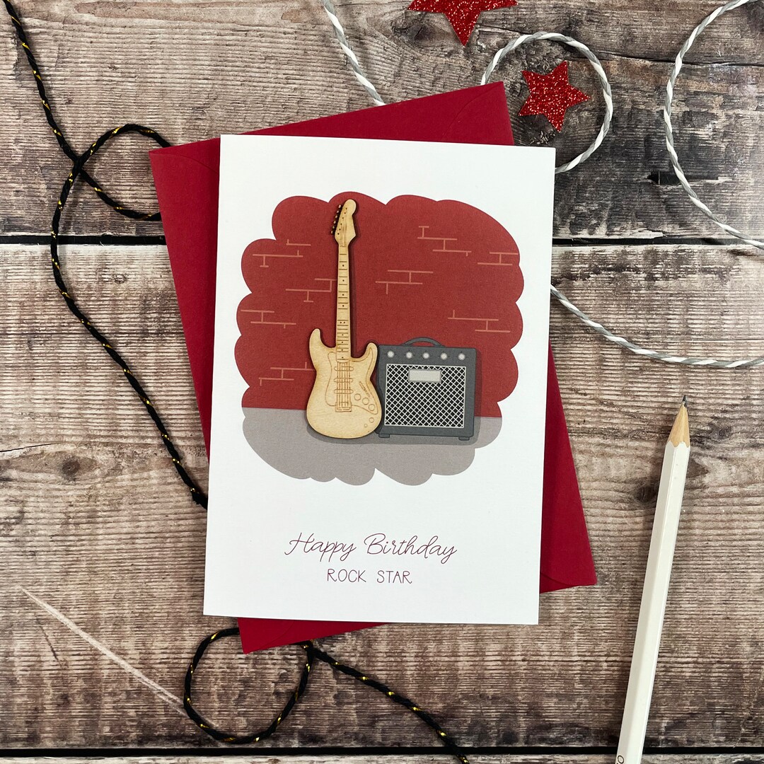 Happy Birthday Rock Star Wooden Illustrated Card - Etsy