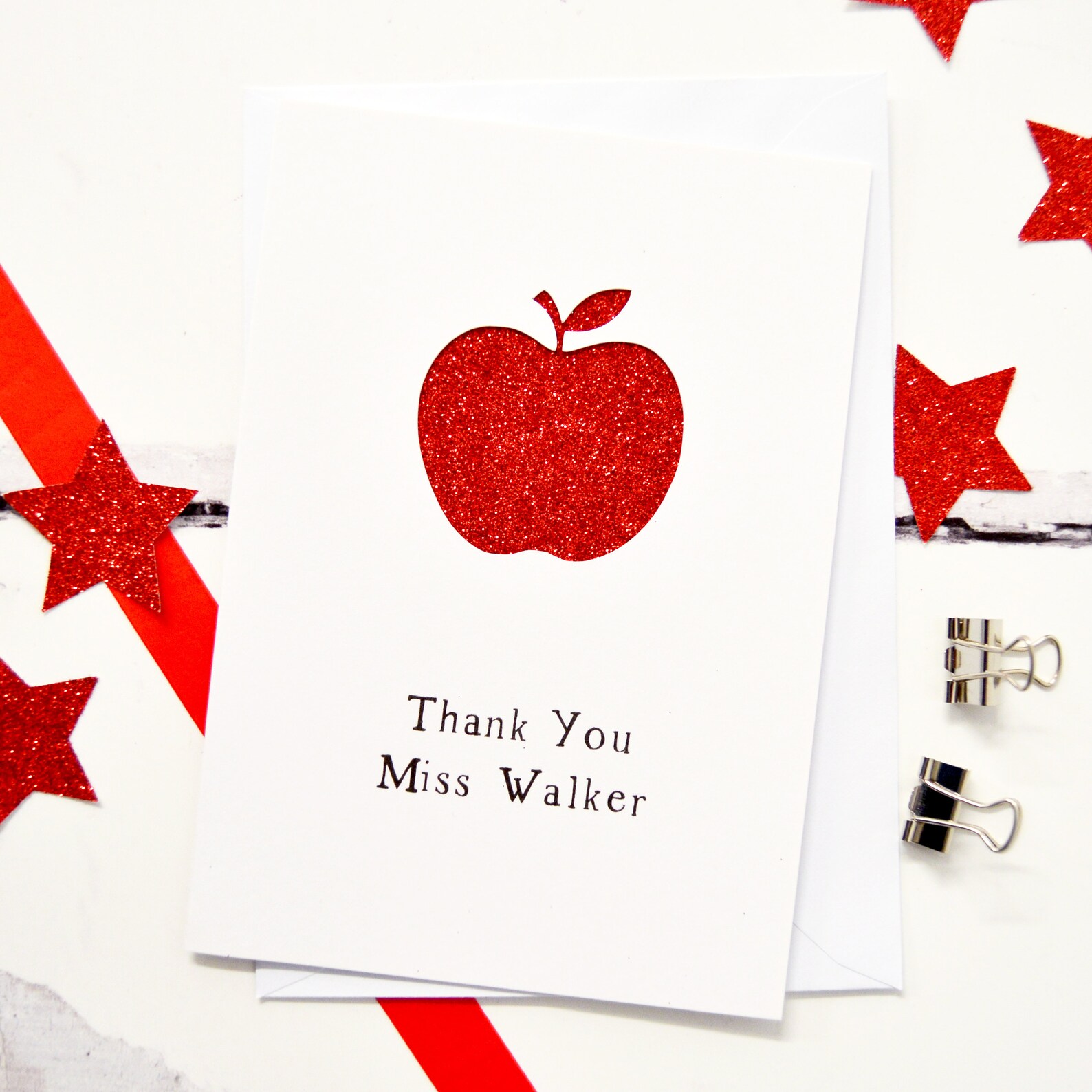 Personalised Thank You Teacher Apple Glitter Cut-out Card - Etsy