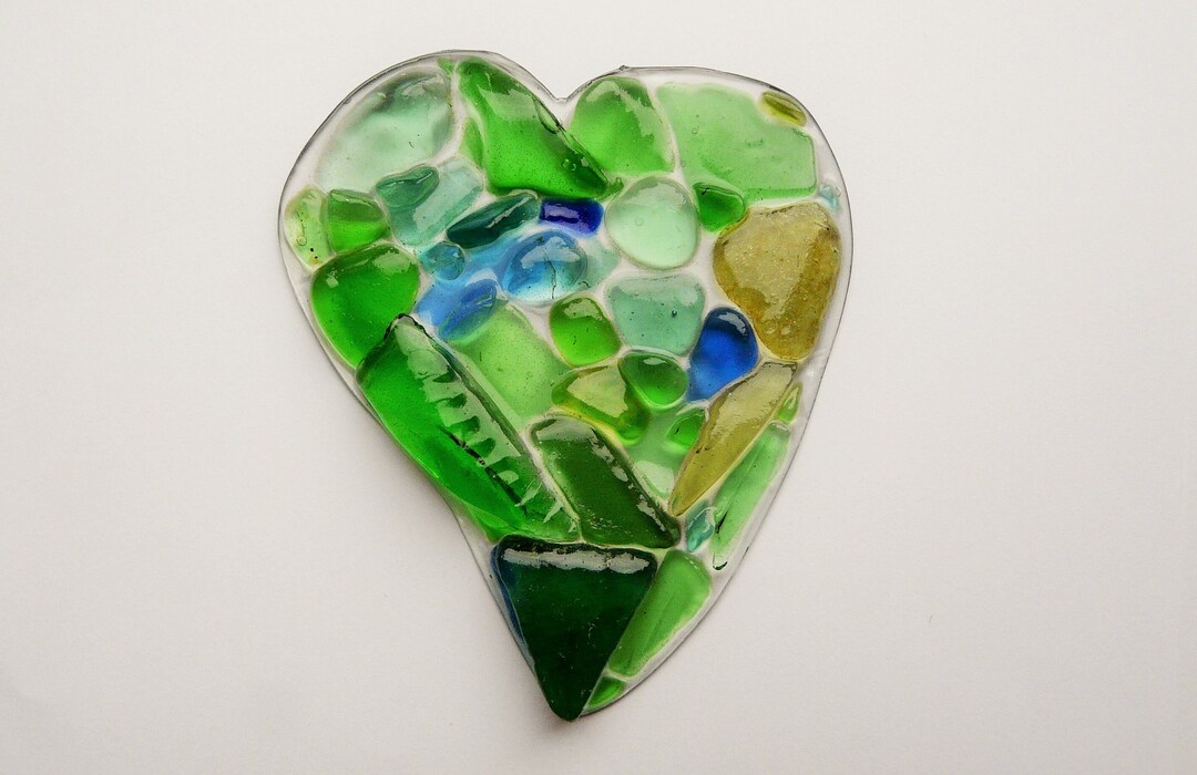 Heart Beach Sea Glass Sun Catcher Love You Sea Glass Heart Decoration ...