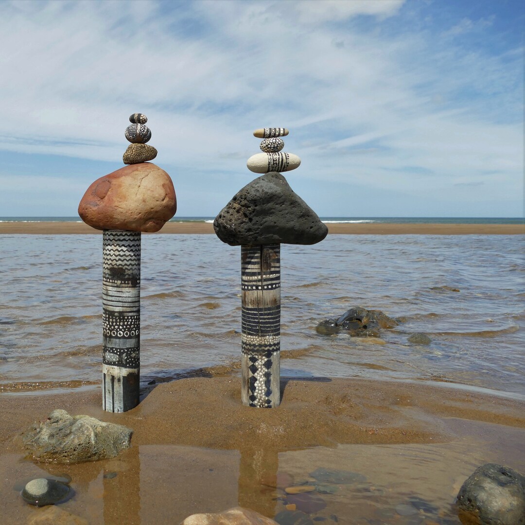 Beach Rock Art Photo Card | Aboriginal Landscape Painted Pebble Cairns ...