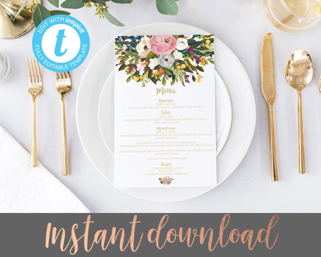 Wedding Menus, Printable Wedding Menus, Wedding Menu, Roses Wedding ...
