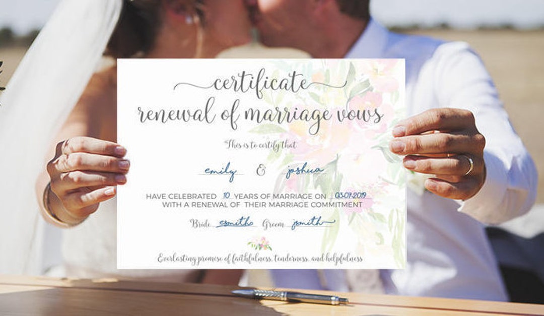 Vow Renewal Certificate, Marriage Certificate, Vow Renewal Sign, Renew ...