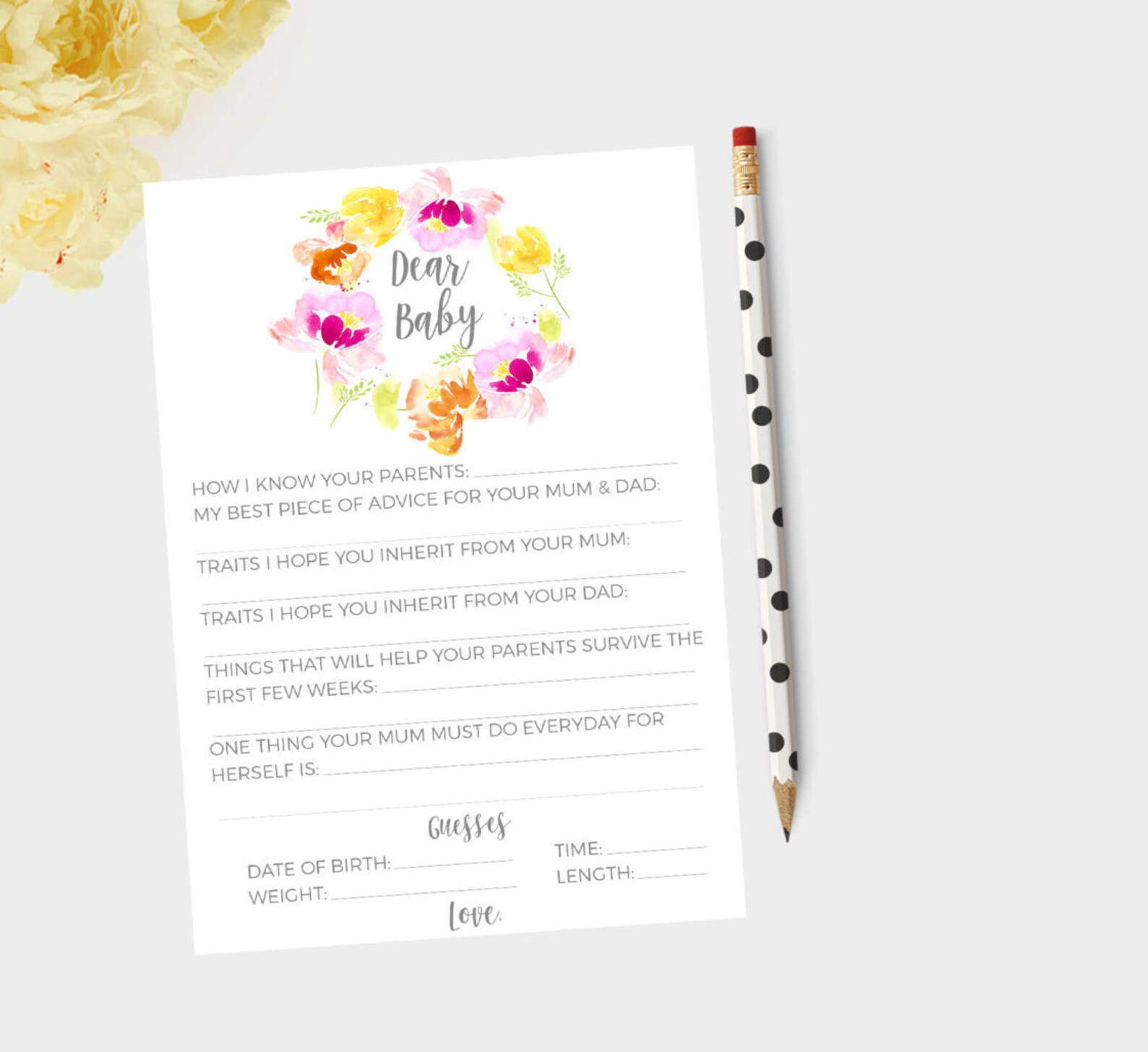 Dear Baby Cards Baby Shower Cards Baby Shower Games Baby - Etsy