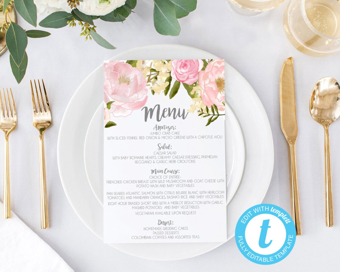 Wedding Menus Printable Wedding Menus Wedding Menu Wedding - Etsy