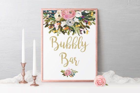 Printable bubbly bar sign, bridal shower bar sign bridal shower bubbly ...