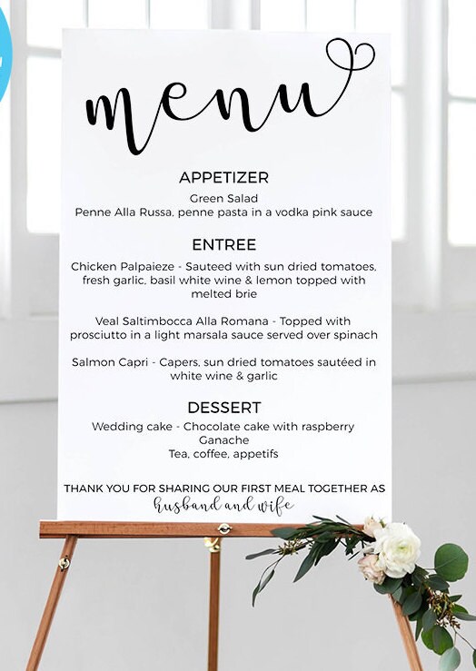 Wedding Menu Sign Wedding Menu Board Wedding Menu Poster | Etsy