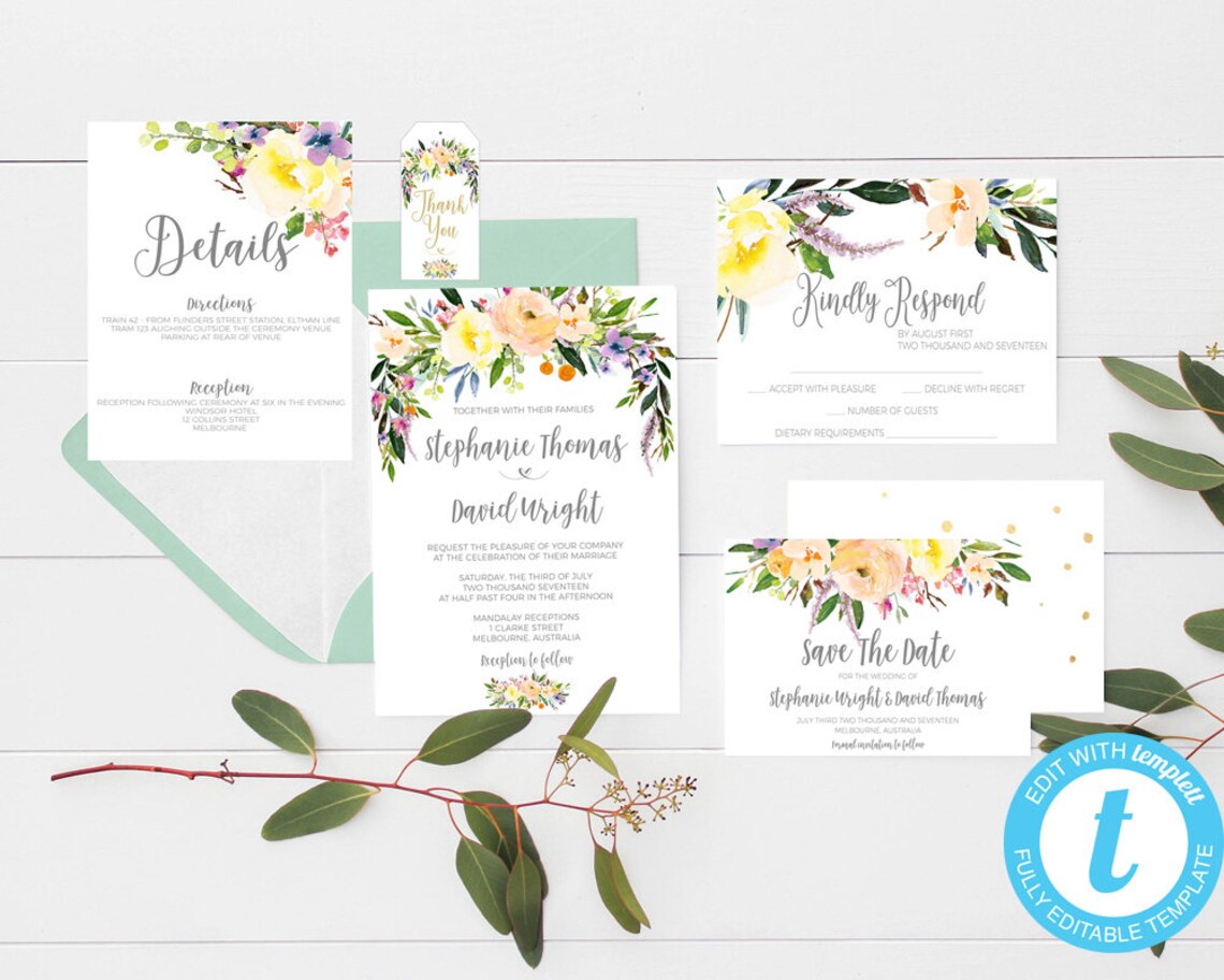 Printable Wedding Invitations Floral Wedding Invitation - Etsy