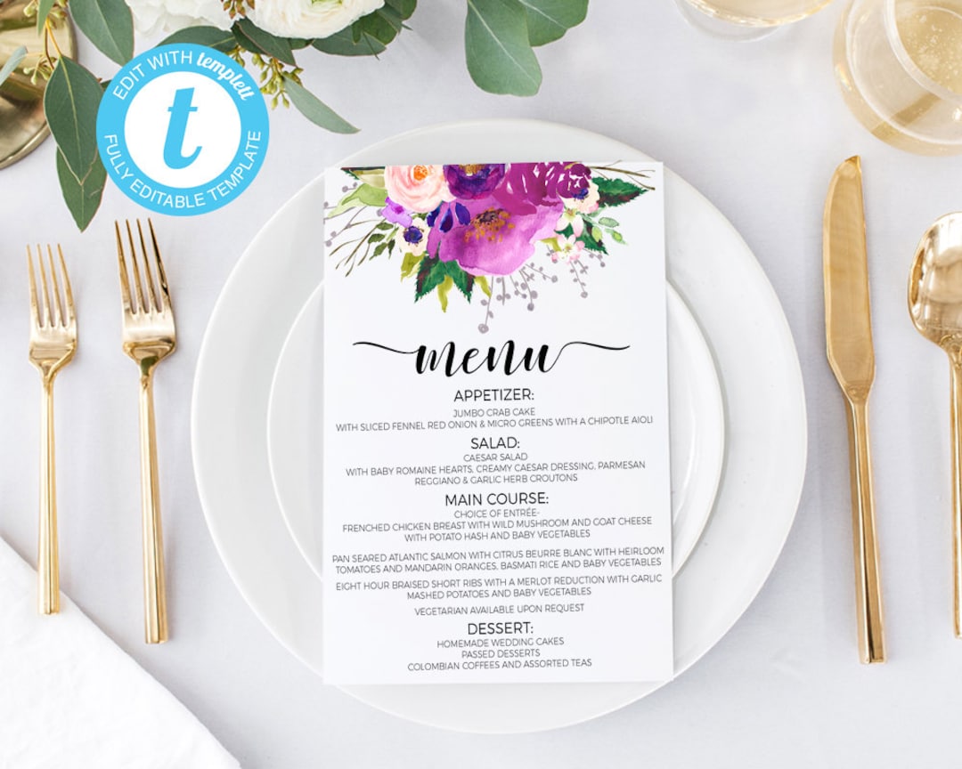 Wedding Menus, Printable Wedding Menus, Wedding Menu, Roses Wedding ...
