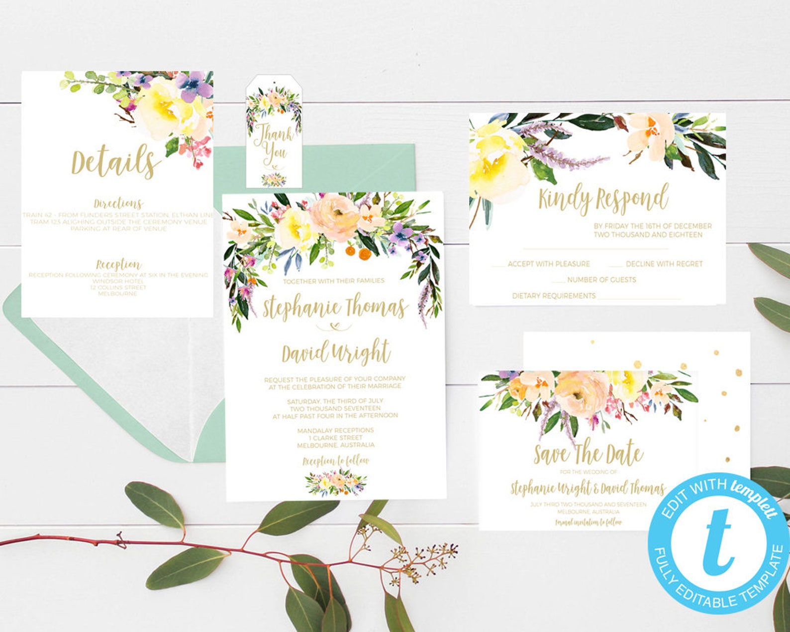 Printable Wedding Invitations Floral Wedding Invitation | Etsy